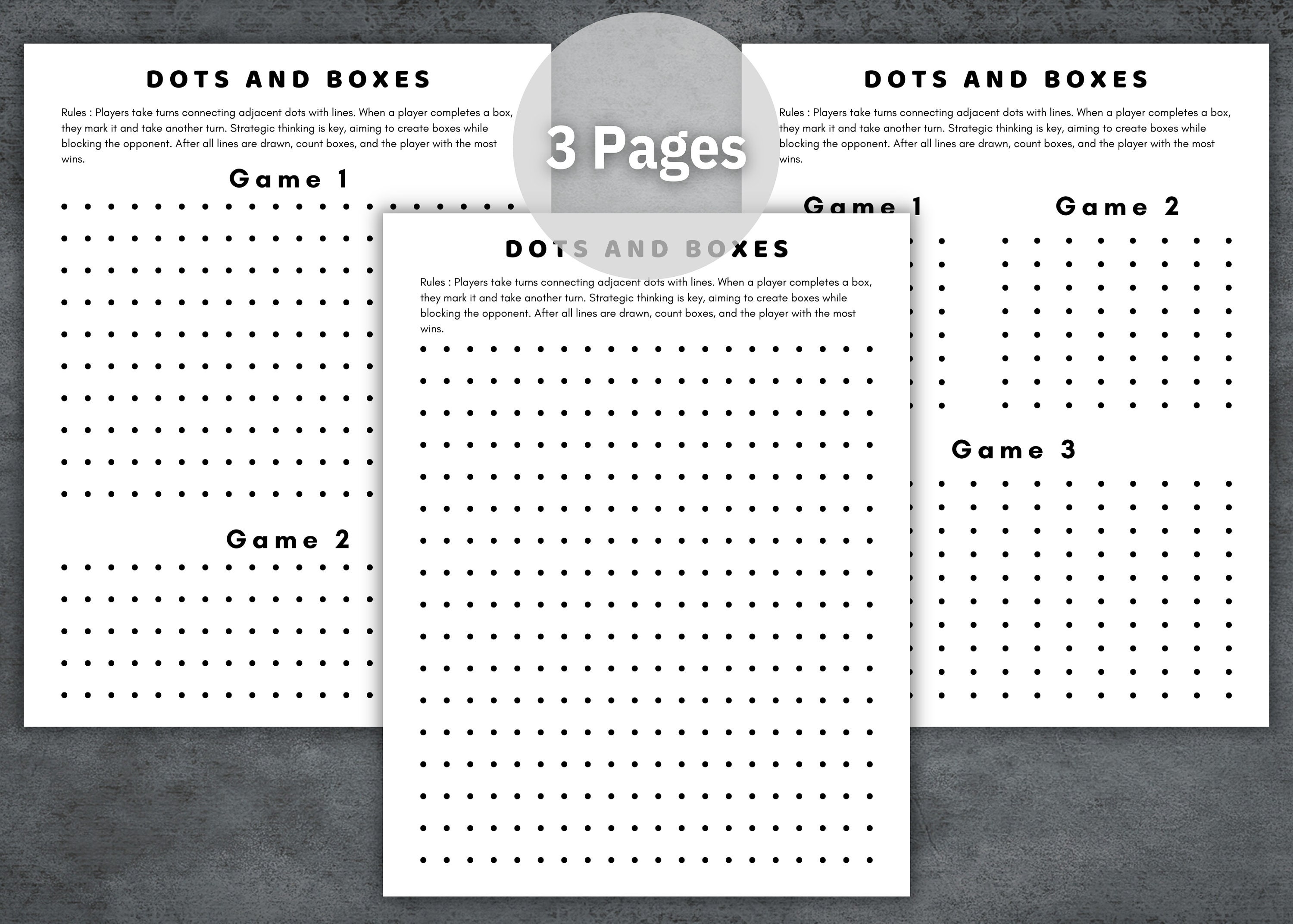 Dots and Boxes Game, Printable Dots Game, Classic Board Game, Printable ...