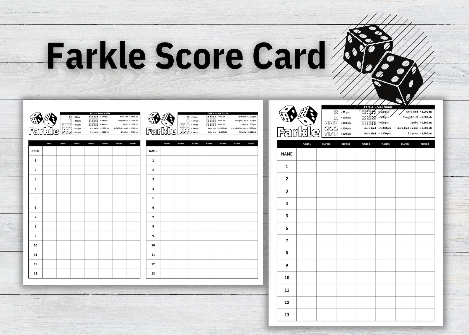 Farkle Score Card, Farkle Score Pad, Dice Game Card, Farkle Game ...