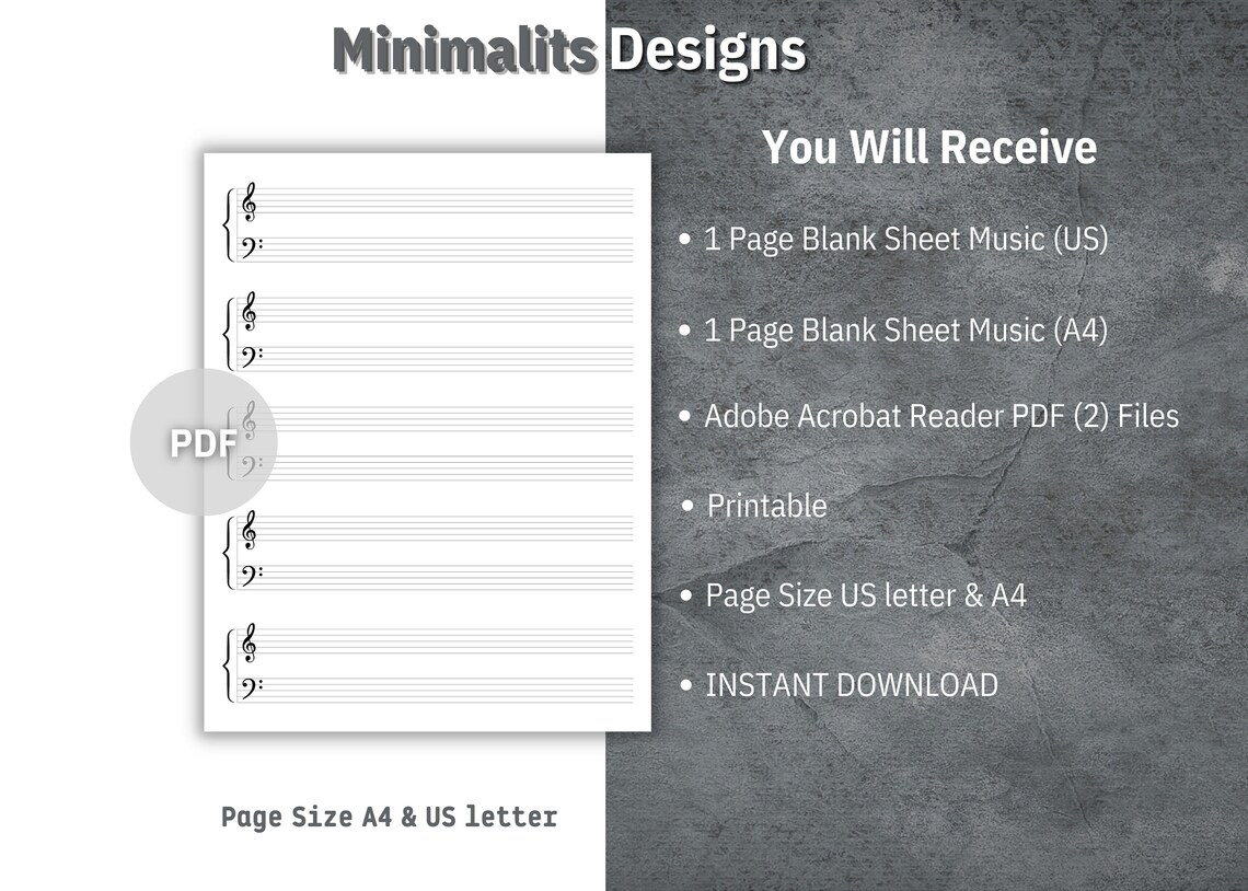Blank Sheet Music, Printable Blank Music Sheet, Blank Music Paper ...