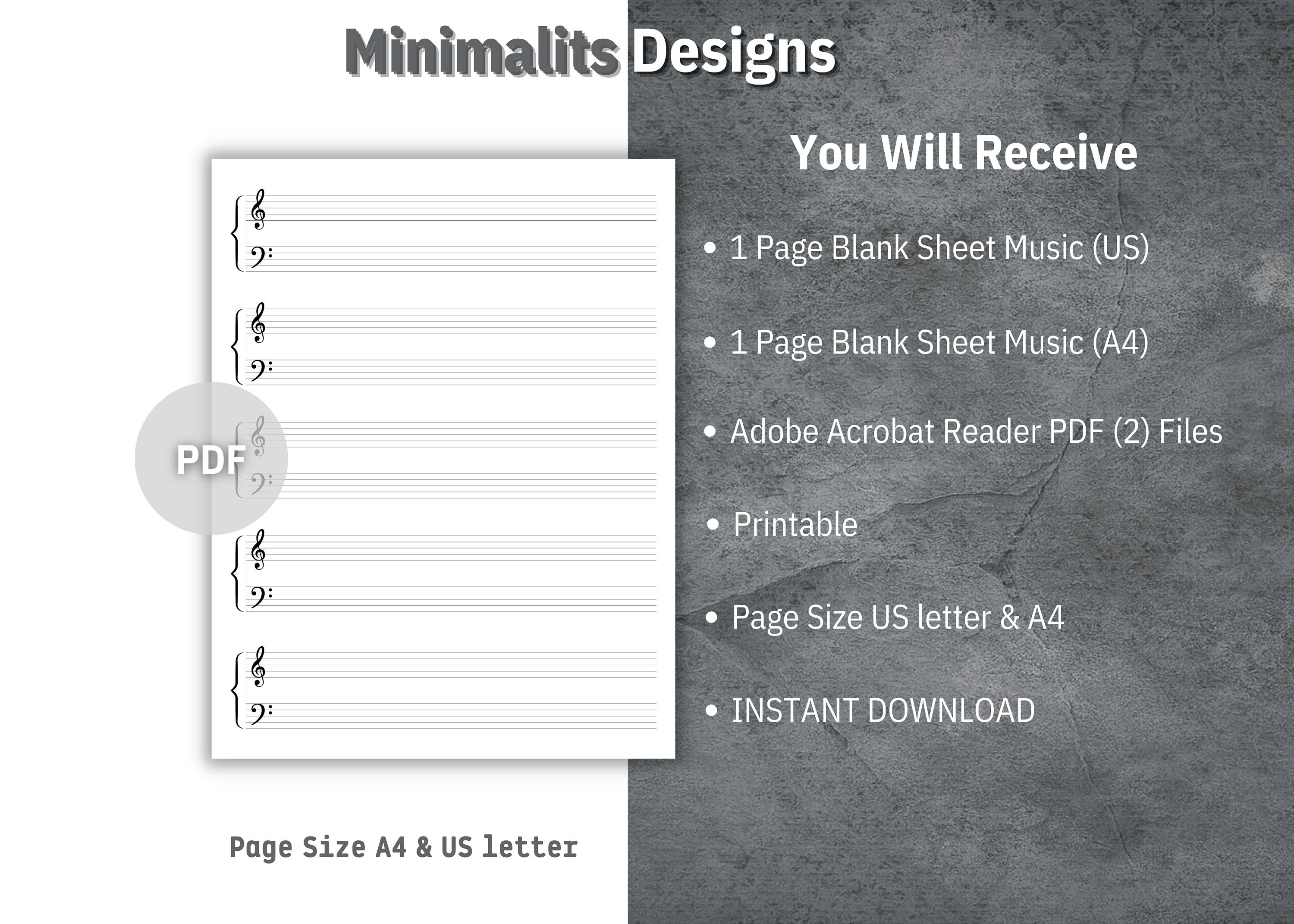 Blank Sheet Music, Printable Blank Music Sheet, Blank Music Paper ...