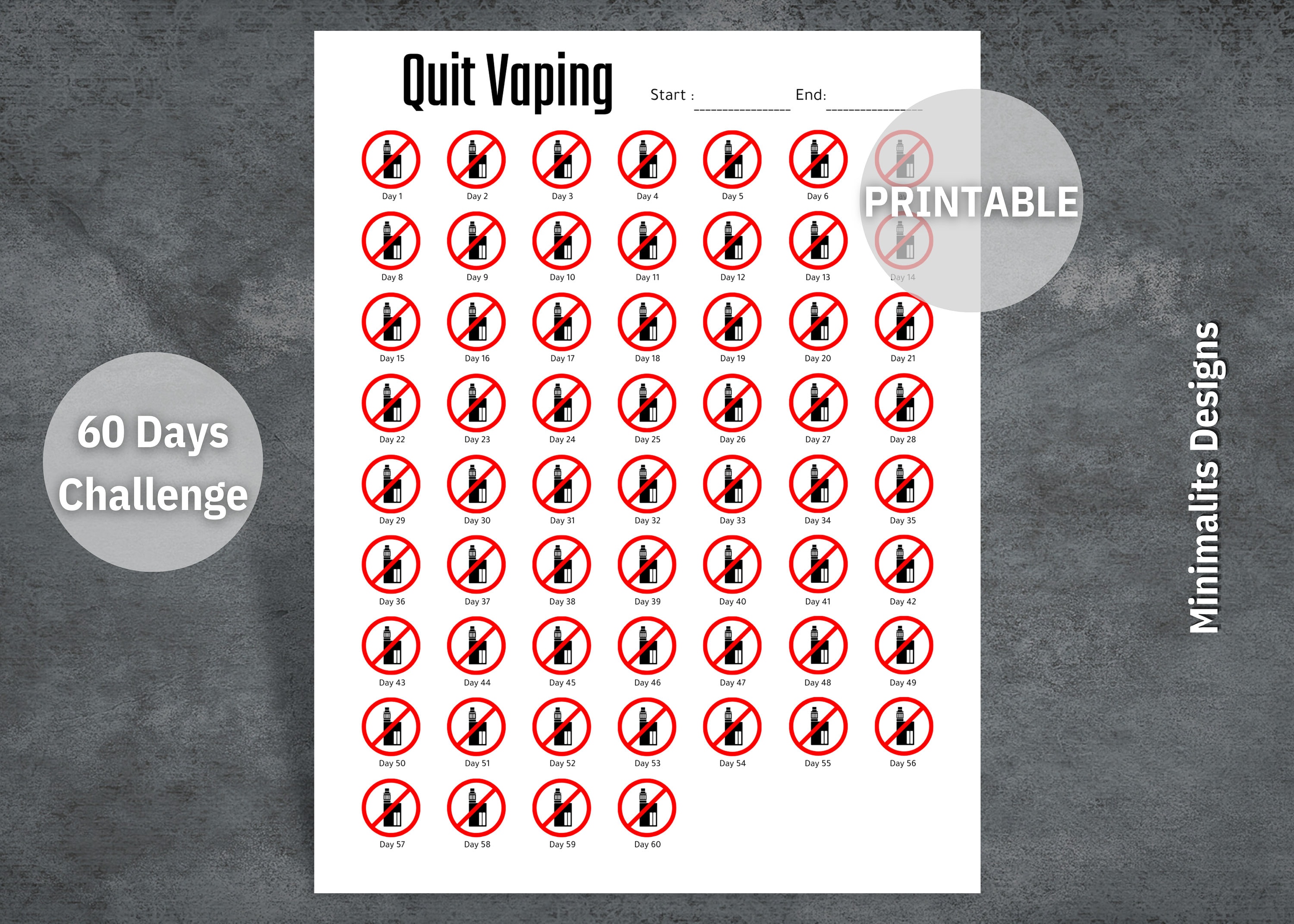 Quit Vaping Challenge, Printable No Vaping Challenge, Stop Vaping ...