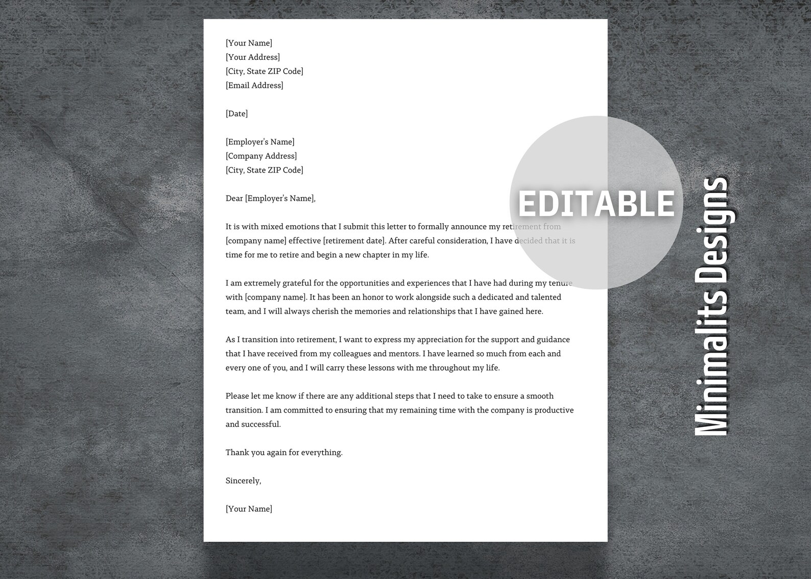 Professional Retirement Letter, Retirement Notice, Retirement ...