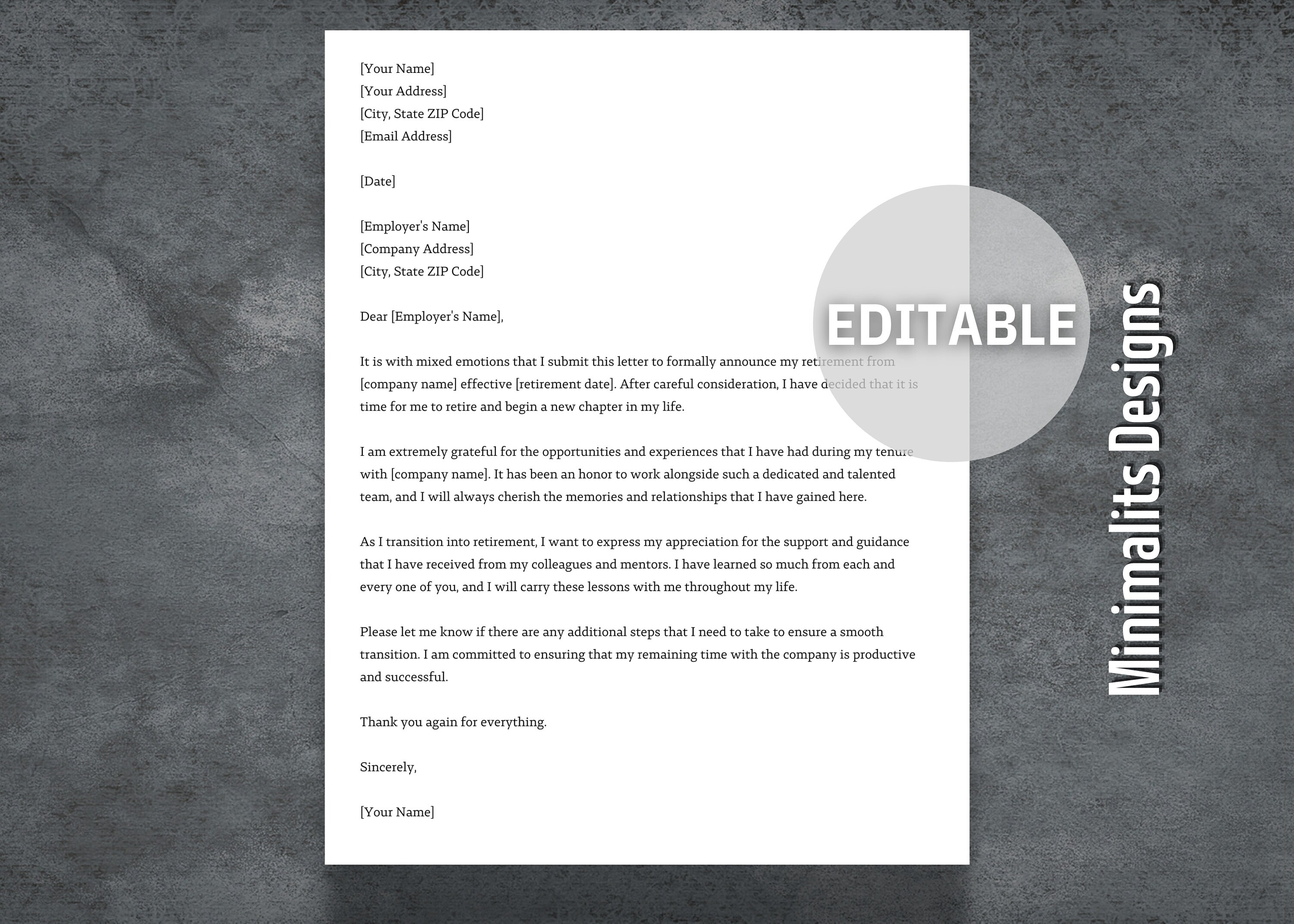 Professional Retirement Letter, Retirement Notice, Retirement ...