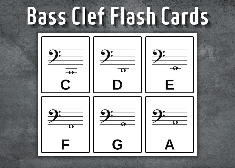 Bass Clef Flash Cards, Printable Music Note Flash Cards, Bass Clef ...
