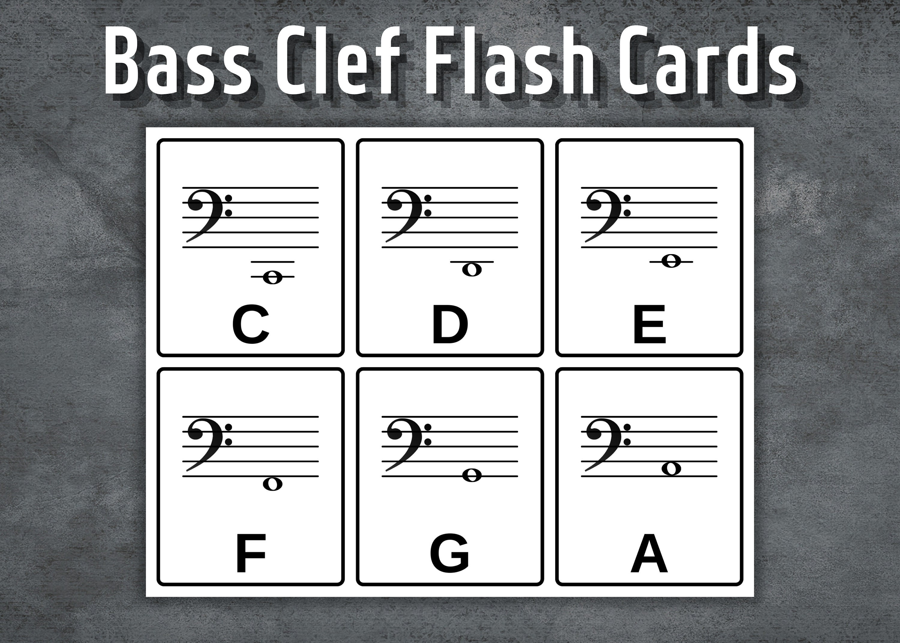 Bass Clef Flash Cards, Printable Music Note Flash Cards, Bass Clef ...