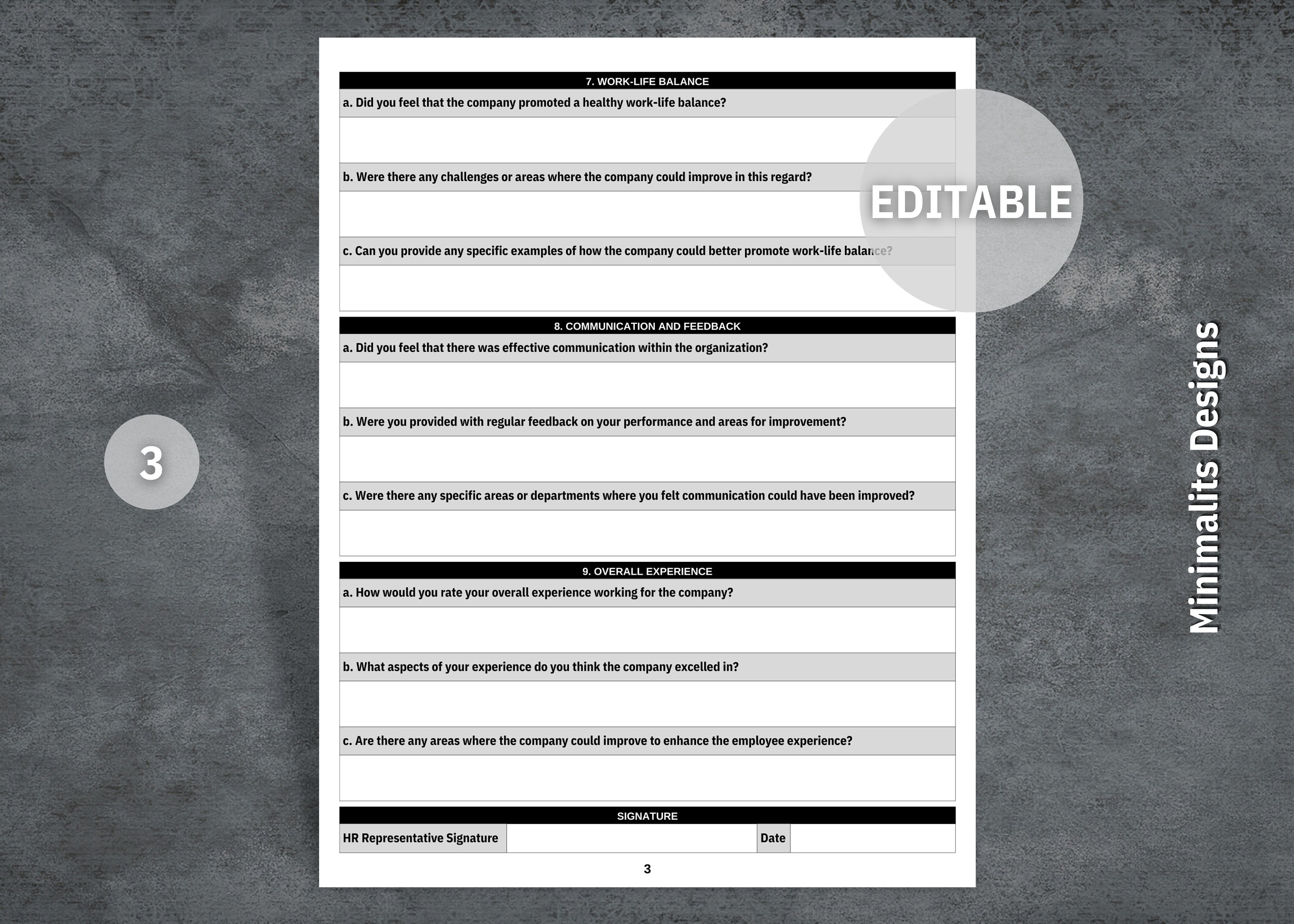 Exit Interview Questions Template, Printable Employee Exit Feedback ...