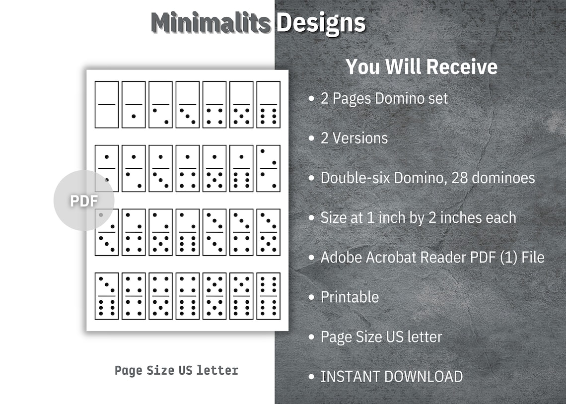 Printable Domino Set, Dominoes Template Set, Printable Dominoes, Domino ...