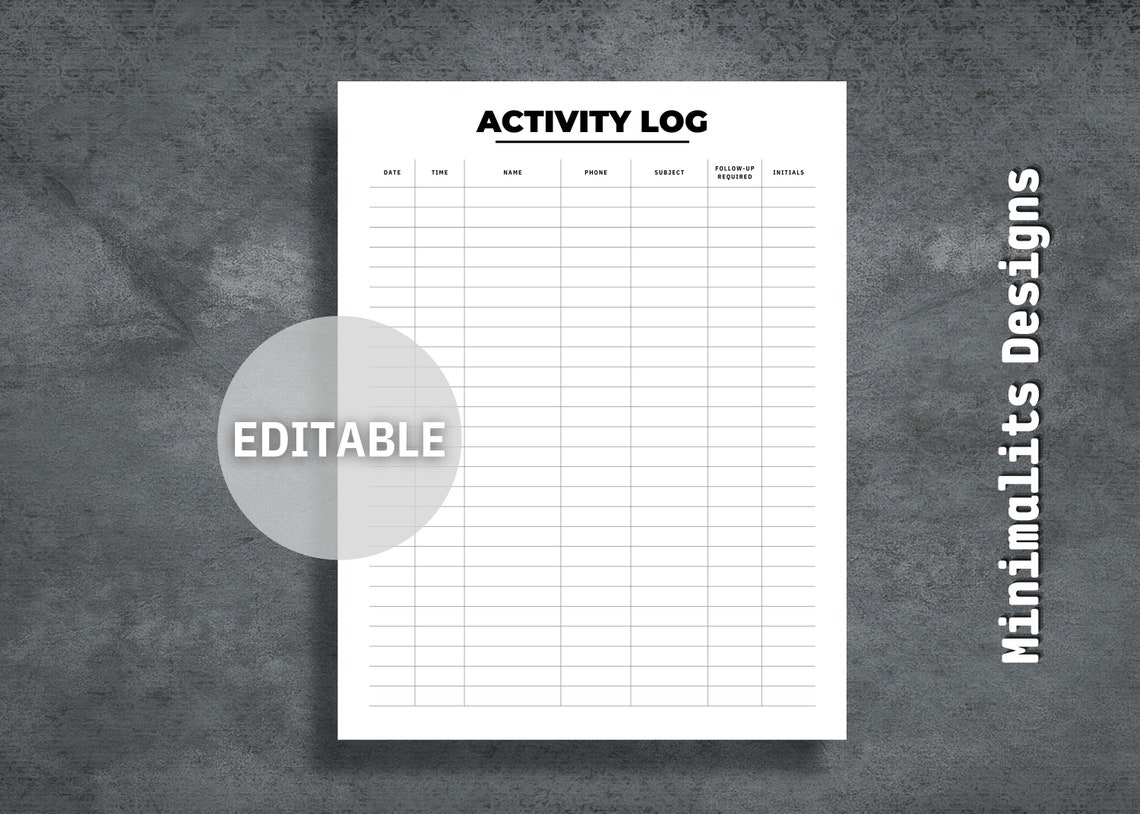 Activity Log, Follow-up Template, Activity Tracker, Daily Activities ...