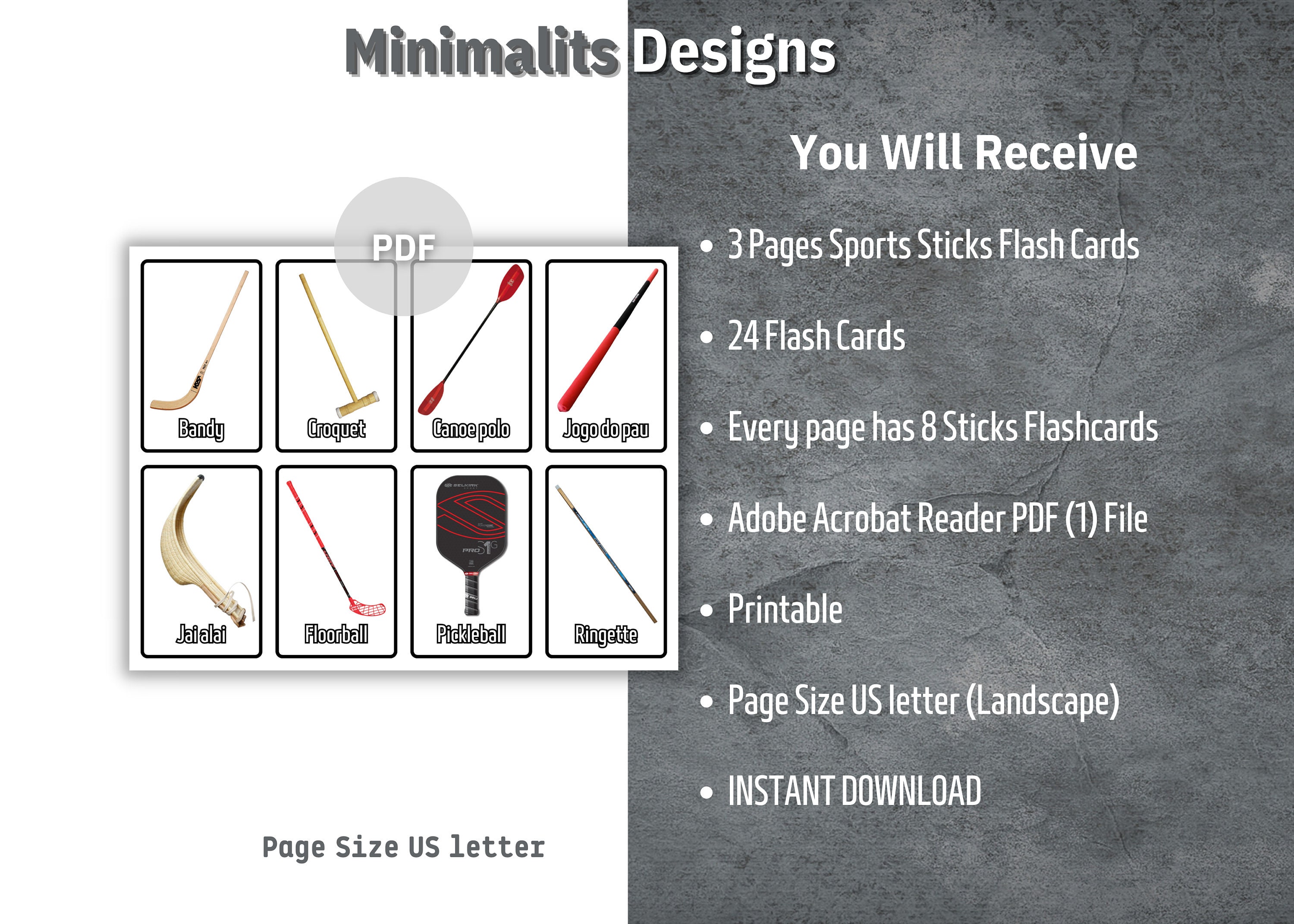 Sports Sticks Flash Cards, Preschool Flashcards, Printable Montessori ...