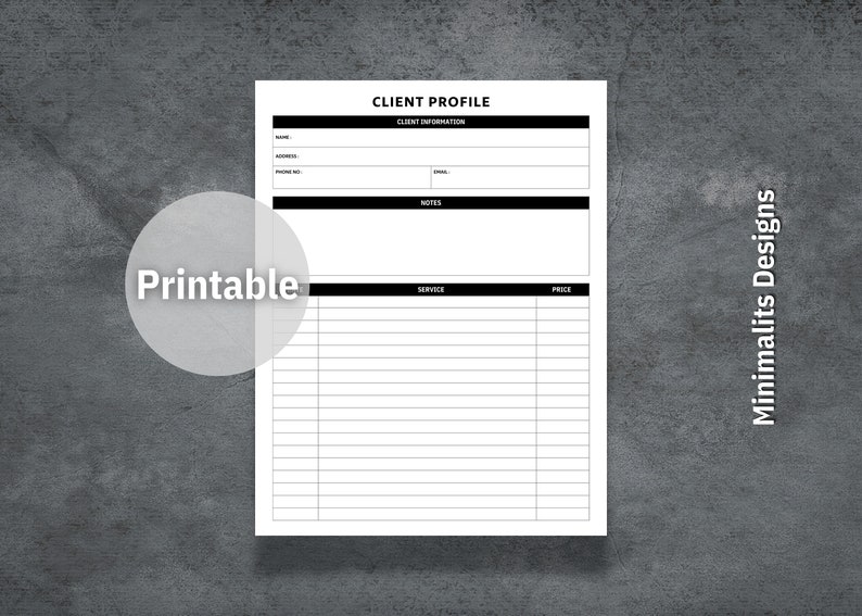 Client Profile Template Client Information Customer - Etsy