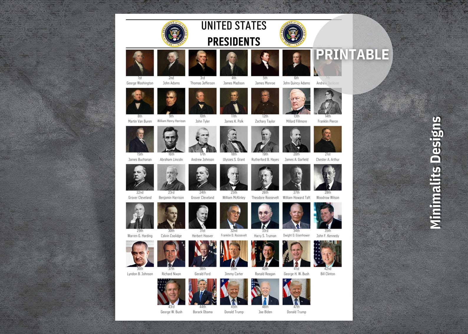 United States Presidents, Preschool Flashcards, Printable Montessori ...