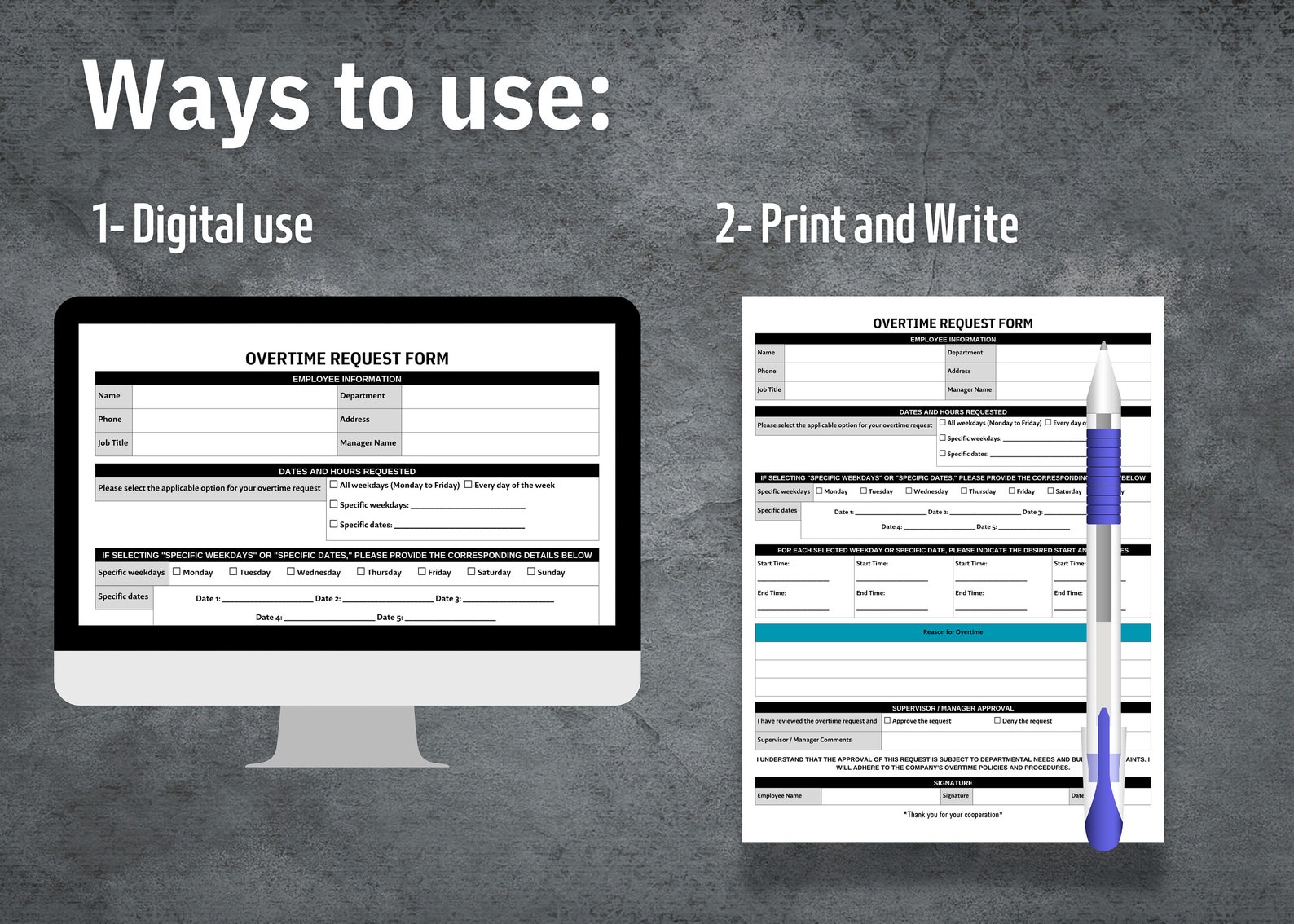Overtime Request Form, Printable Employee Time Template, HR Templates ...