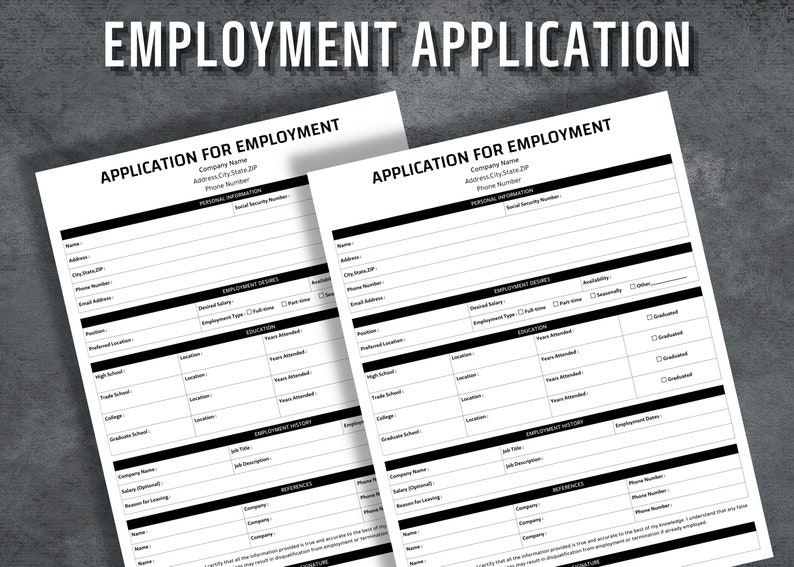Employment Application, Application for Employment, Job Application ...