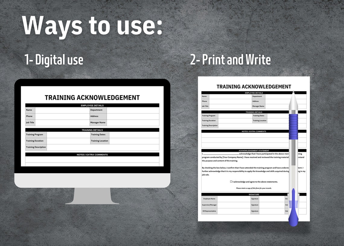 Training Acknowledgement Form, Printable Training Templates, HR ...