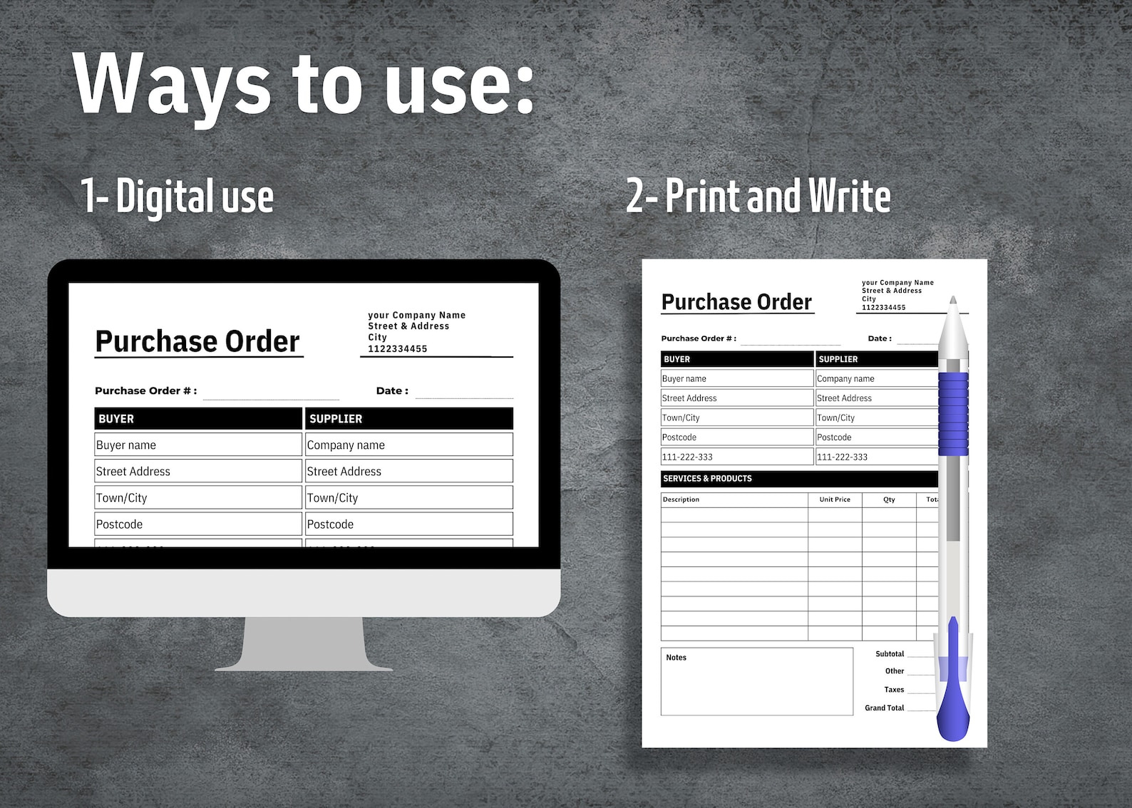 Purchase Order Sheet, Editable Purchase Order Form, Purchase Order Template, Printable Order ...