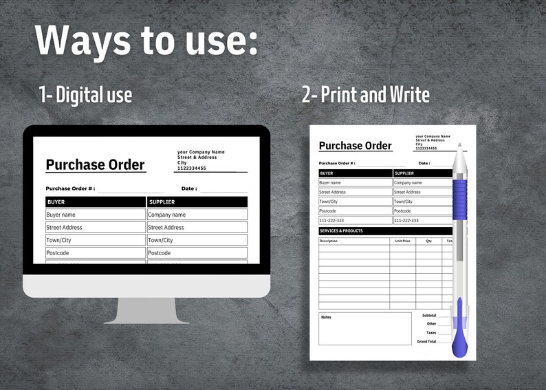 Purchase Order Sheet, Editable Purchase Order Form, Purchase Order ...