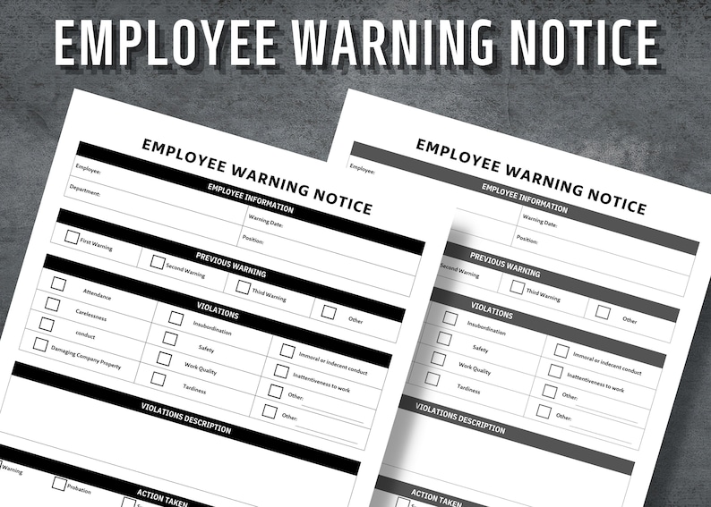 Employee Warning Notice, Warning Notice Sheet, Printable Employee ...