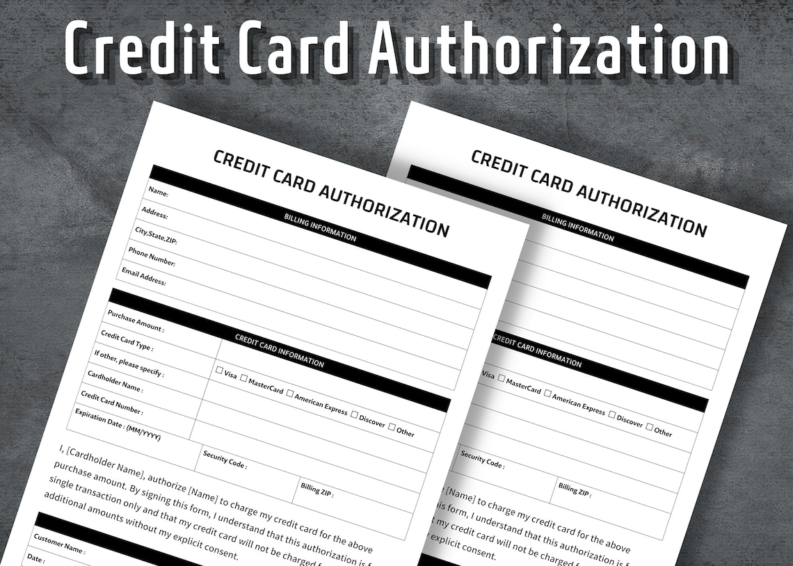 Credit Card Authorization Credit Card Billing Billing - Etsy