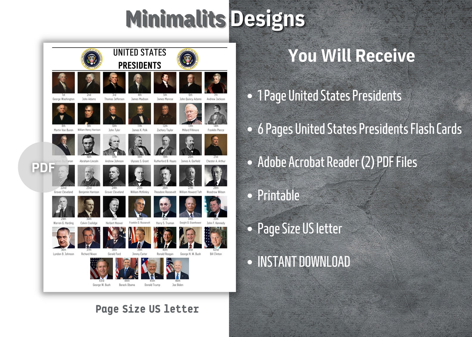 United States Presidents, Preschool Flashcards, Printable Montessori ...