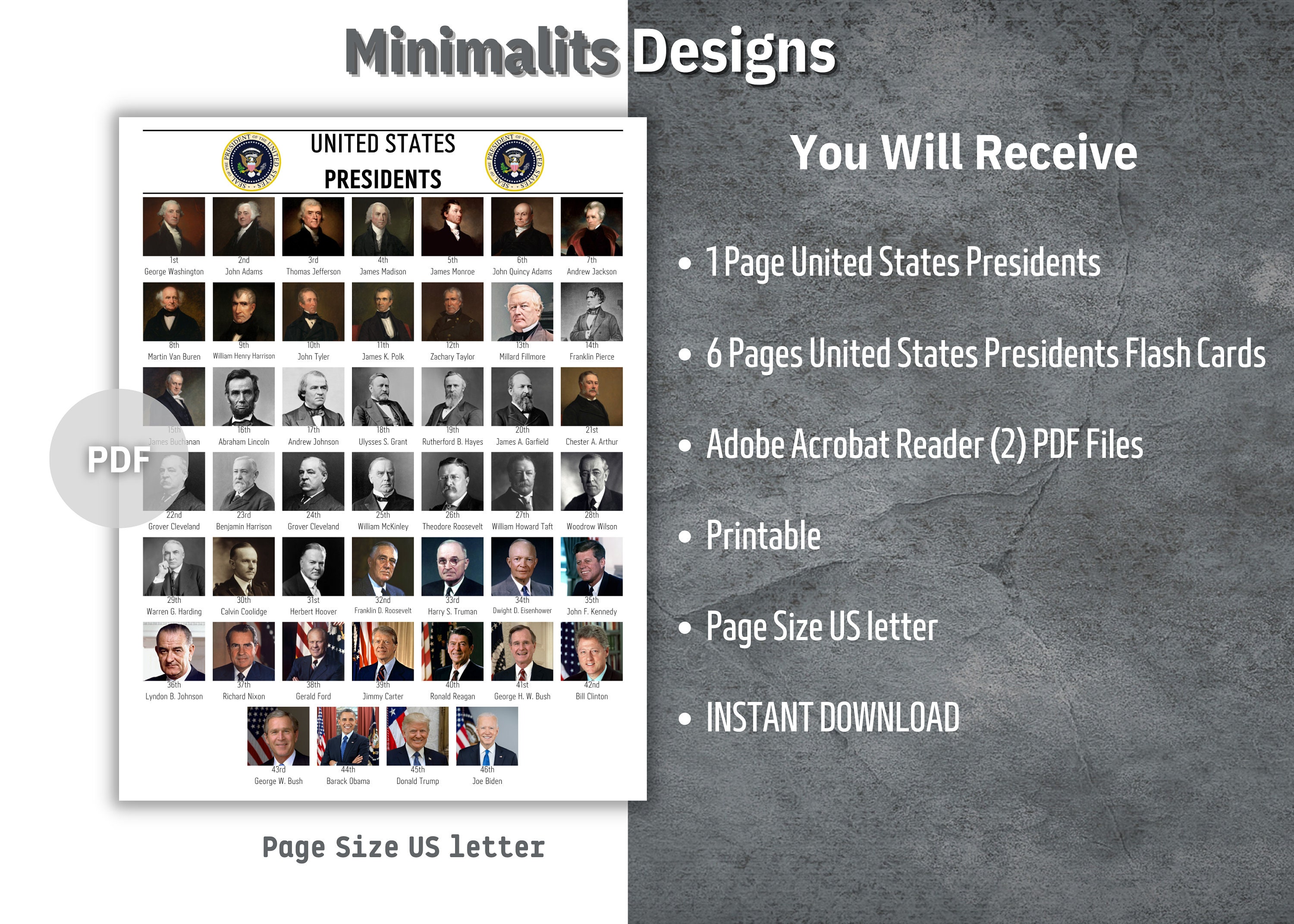 United States Presidents, Preschool Flashcards, Printable Montessori ...