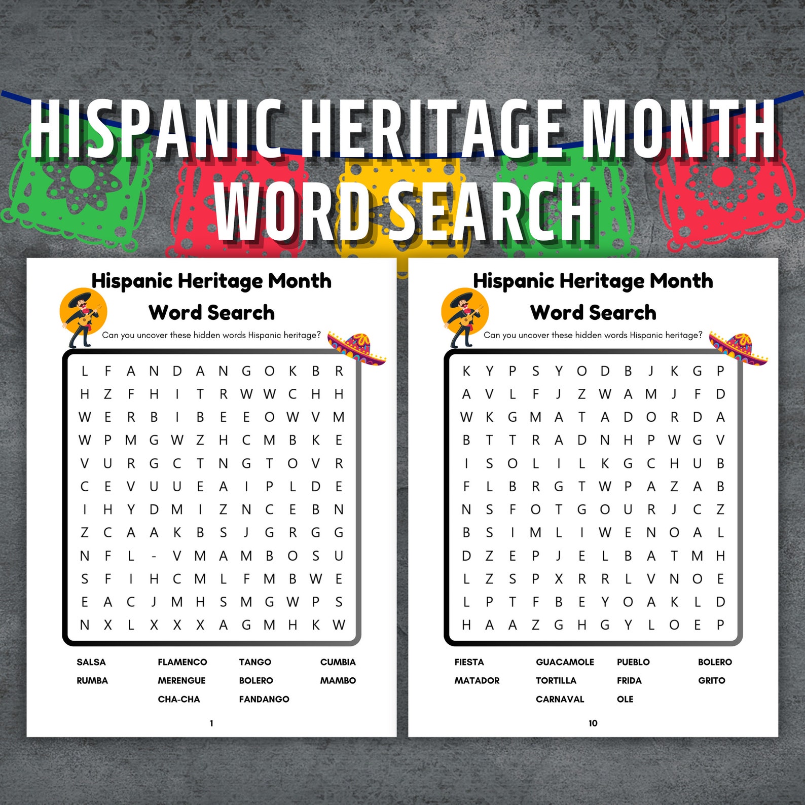 Hispanic Heritage Month, Printable Hispanic Word Search, Celebrate ...