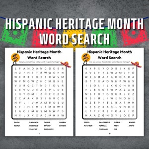 Hispanic Heritage Month, Printable Hispanic Word Search, Celebrate ...