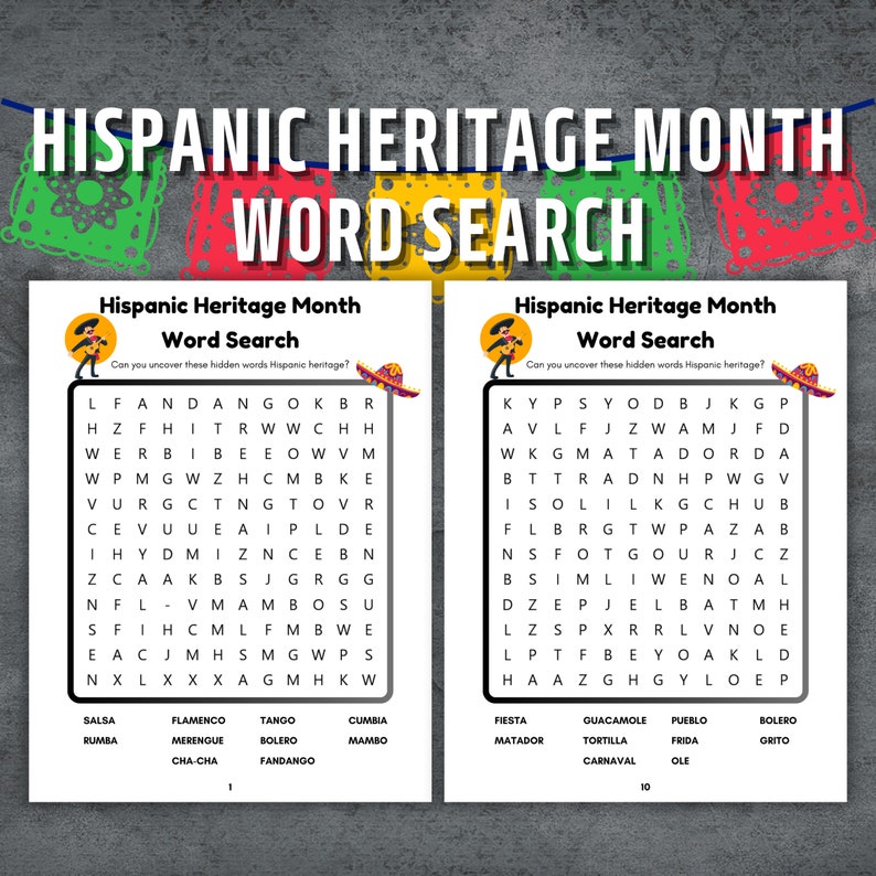 Hispanic Heritage Month, Printable Hispanic Word Search, Celebrate ...
