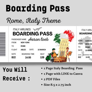 Italy Boarding Pass, Editable Boarding Pass, Vacation Ticket, Printable ...