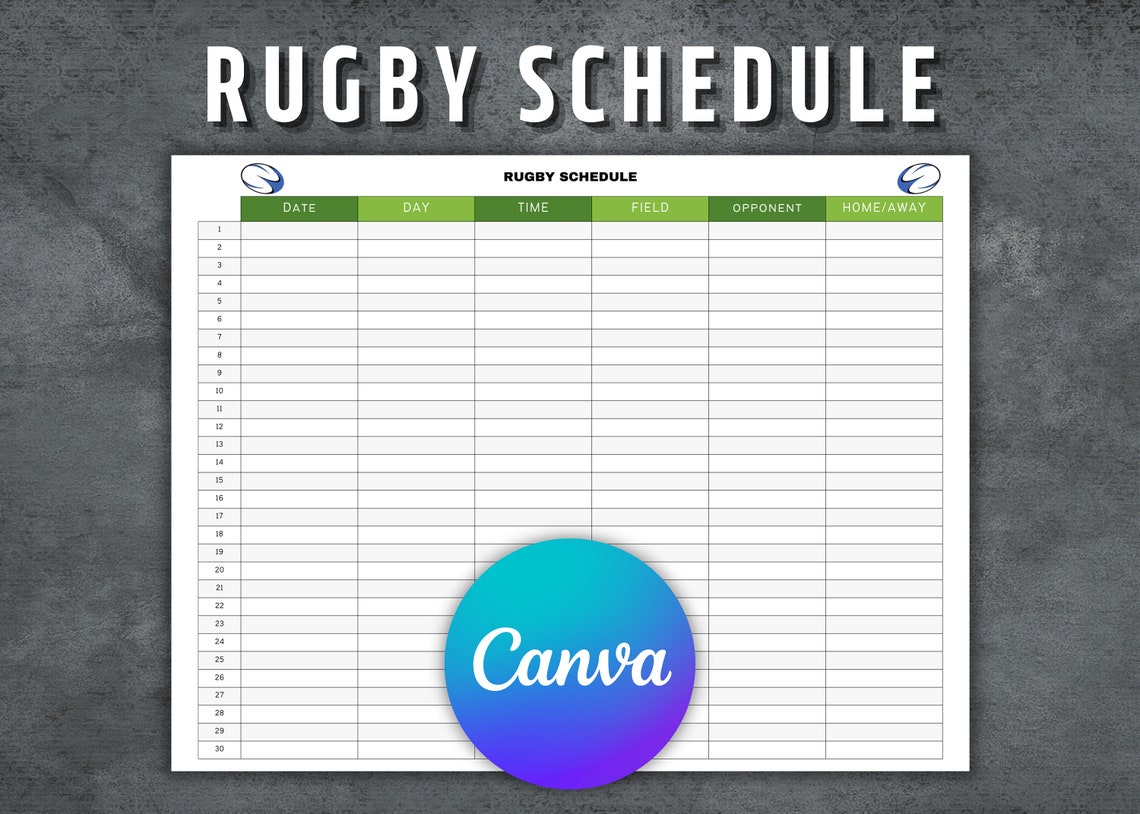 Rugby Schedule Template, Printable Rugby Schedule, Editable Rugby Game ...