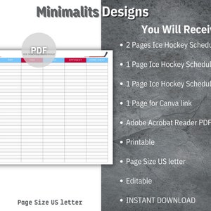 Ice Hockey Schedule Template, Printable Ice Hockey Schedule, Editable ...