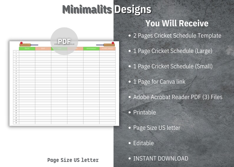 Cricket Schedule Template, Printable Cricket Schedule, Editable Cricket ...