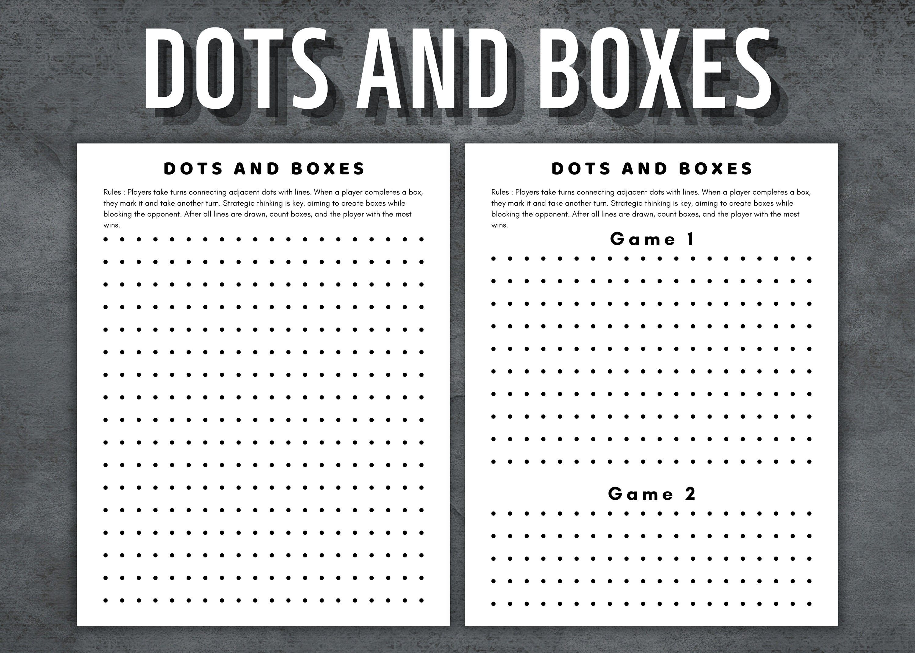 Dots and Boxes Game, Printable Dots Game, Classic Board Game, Printable Dots and Boxes, Road ...