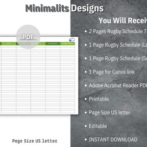 Rugby Schedule Template, Printable Rugby Schedule, Editable Rugby Game ...