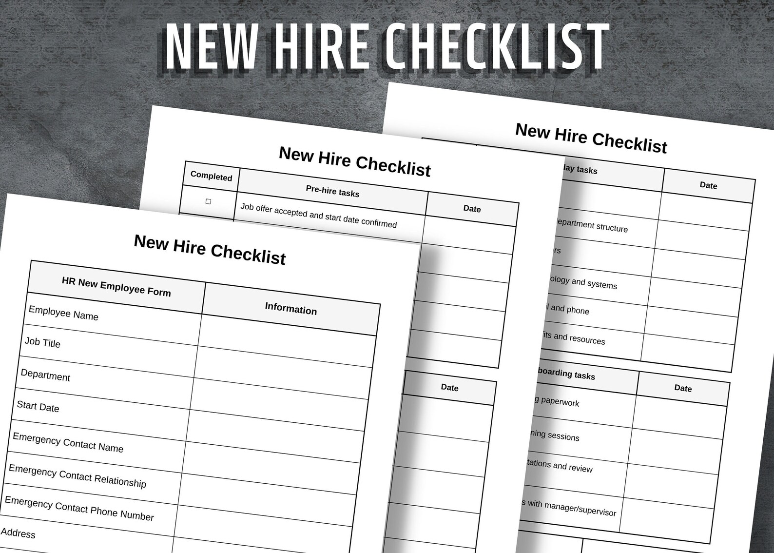 New Hire Checklist, HR New Employee Form, New Hire Essentials, Employee ...