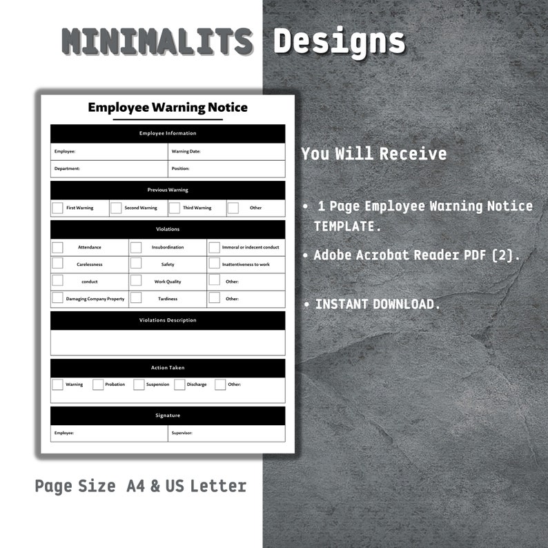 Employee Warning Notice. Warning Notice Sheet. - Etsy