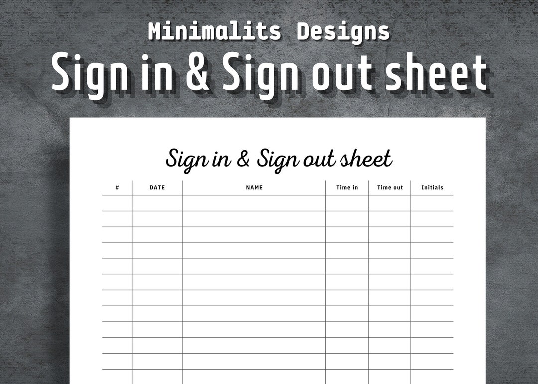 Sign in and Sign Out Sheet Printable Sign in and Sign Out - Etsy