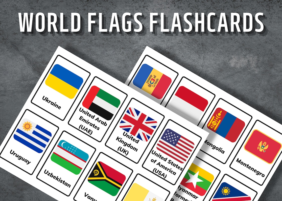 World Flags Flash Cards, Printable Flashcards, United Nations Countries ...