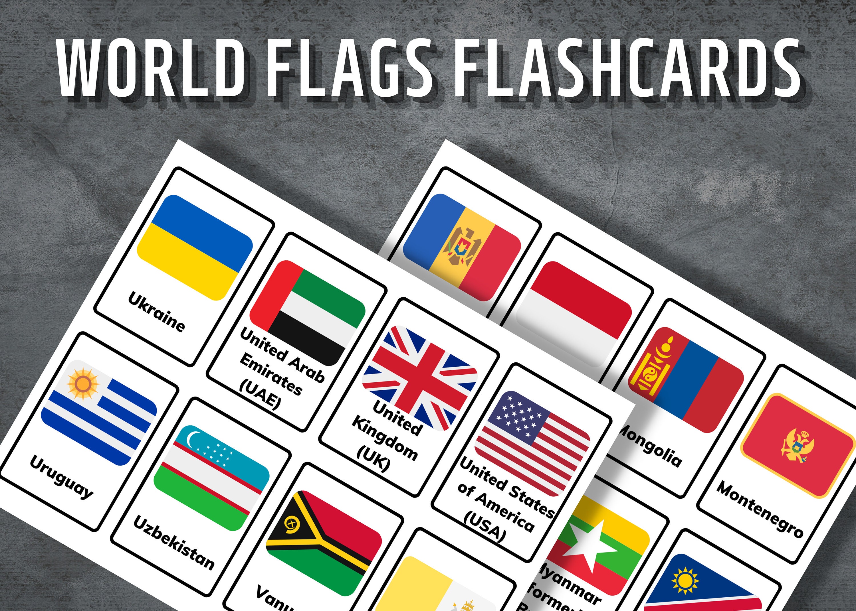 World Flags Flash Cards, Printable Flashcards, United Nations Countries ...