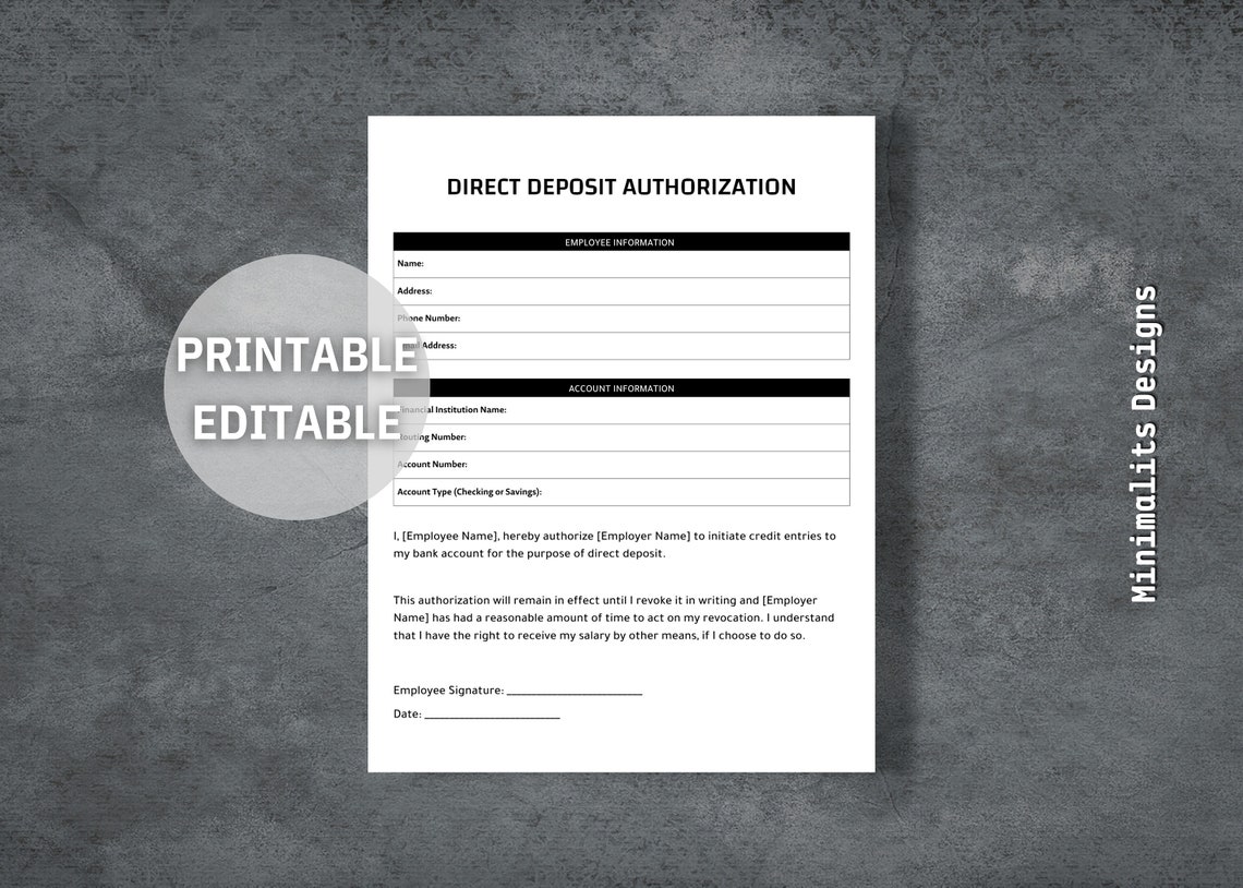Direct Deposit Authorization, Employee Direct Deposit Authorization ...