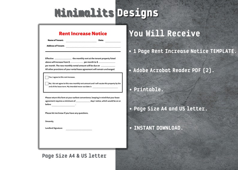 Rent Increase Notice Rental Increase Template Tenant Notice - Etsy
