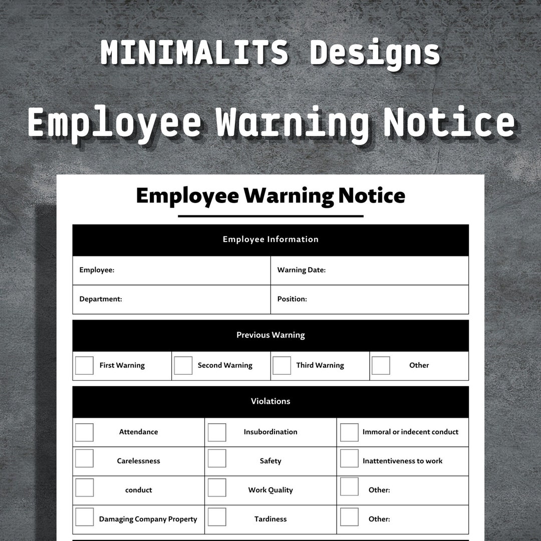 Employee Warning Notice. Warning Notice Sheet. - Etsy