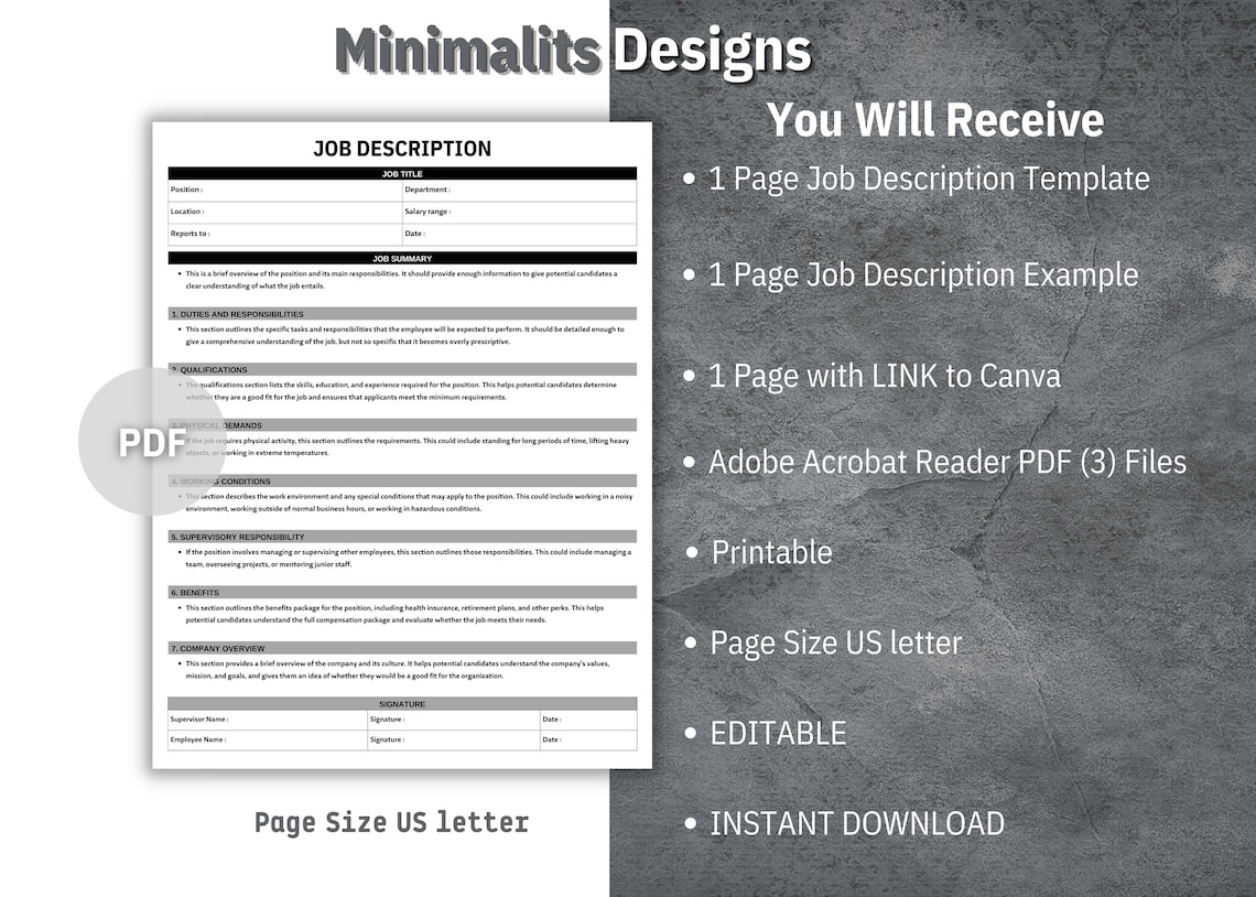 Job Description Template, Editable Job Description, Human Resources ...