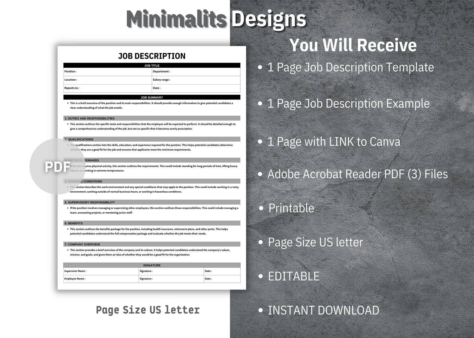 Job Description Template, Editable Job Description, Human Resources ...