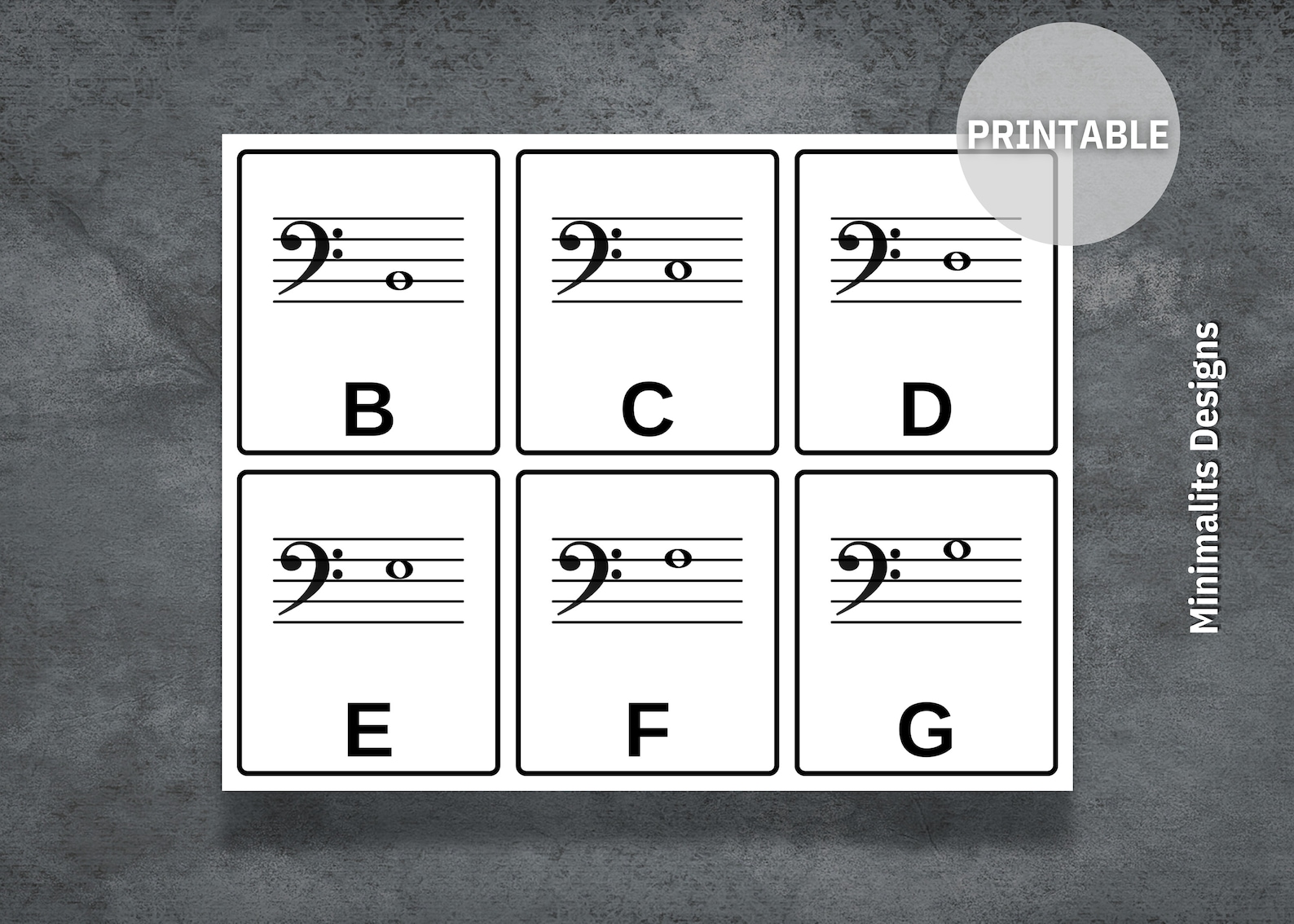 Bass Clef Flash Cards, Printable Music Note Flash Cards, Bass Clef ...
