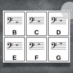 Bass Clef Flash Cards, Printable Music Note Flash Cards, Bass Clef ...