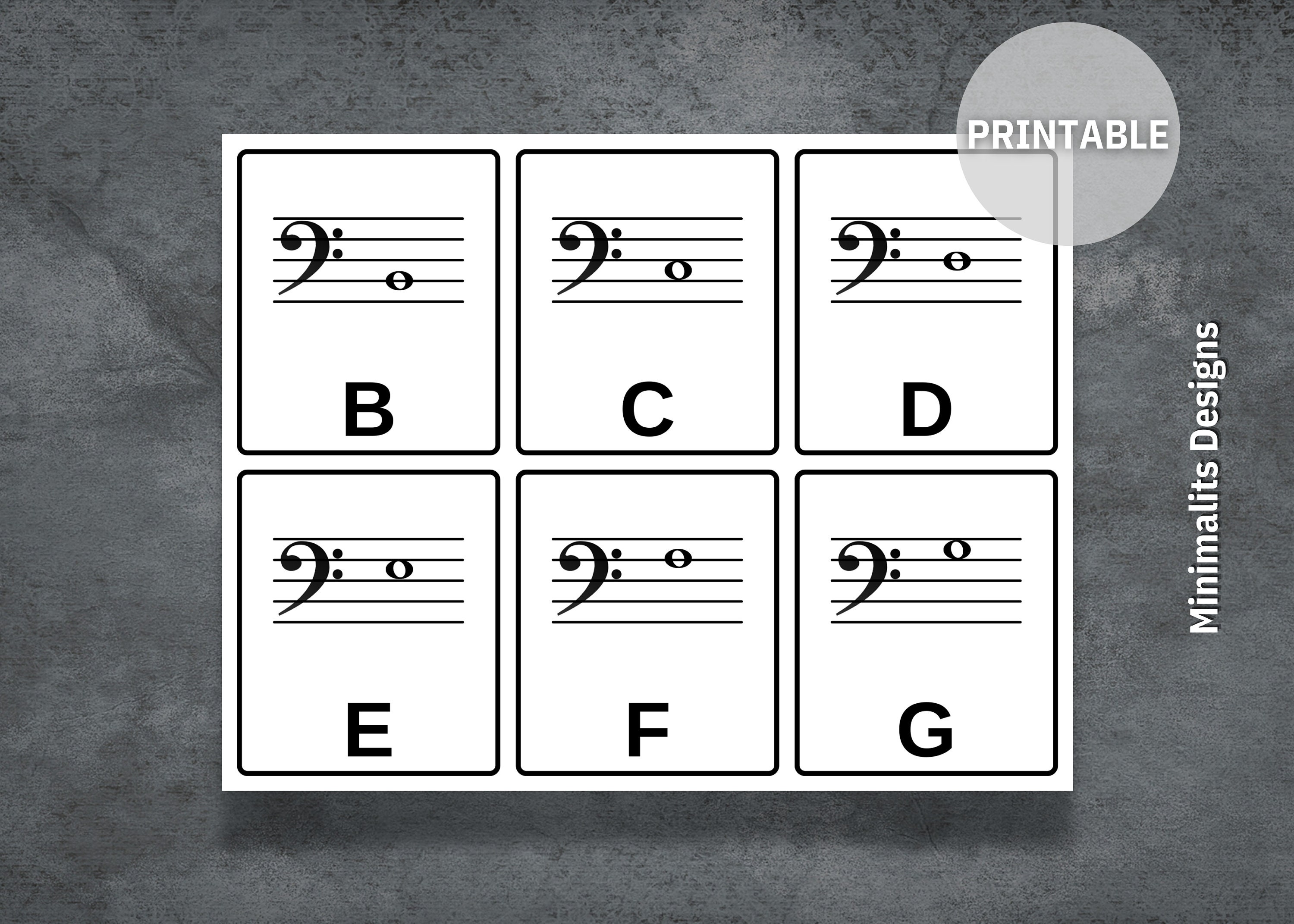 Bass Clef Flash Cards, Printable Music Note Flash Cards, Bass Clef ...