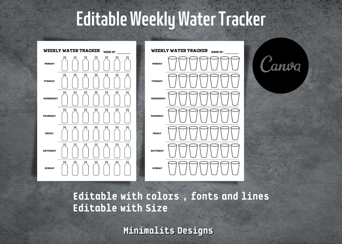 Weekly Water Tracker Water Log Printable Water Tracker - Etsy