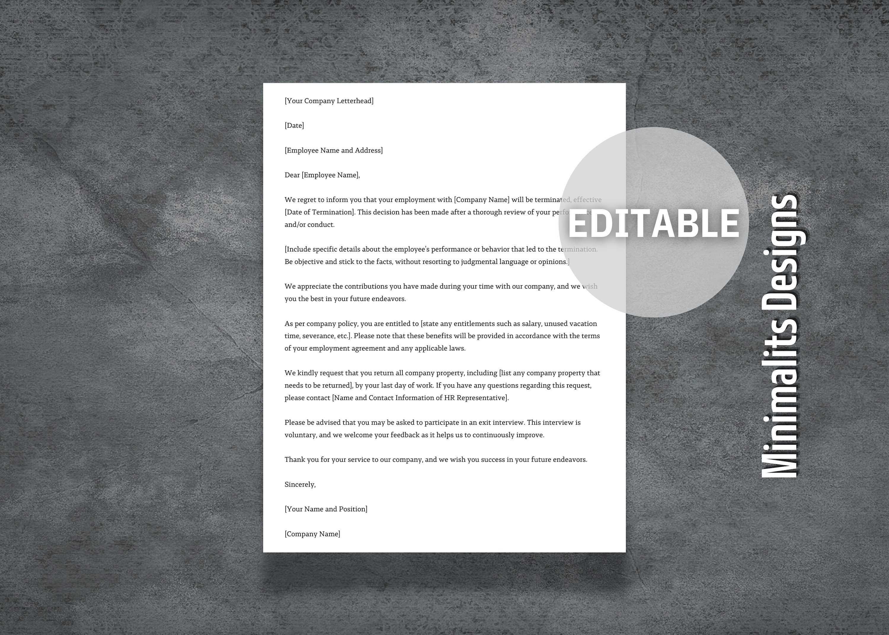 Professional Termination Letter, Printable Termination Letter Template ...