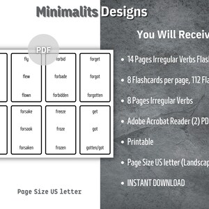 Irregular Verbs Flash Cards, Preschool Flashcards, Printable Montessori ...