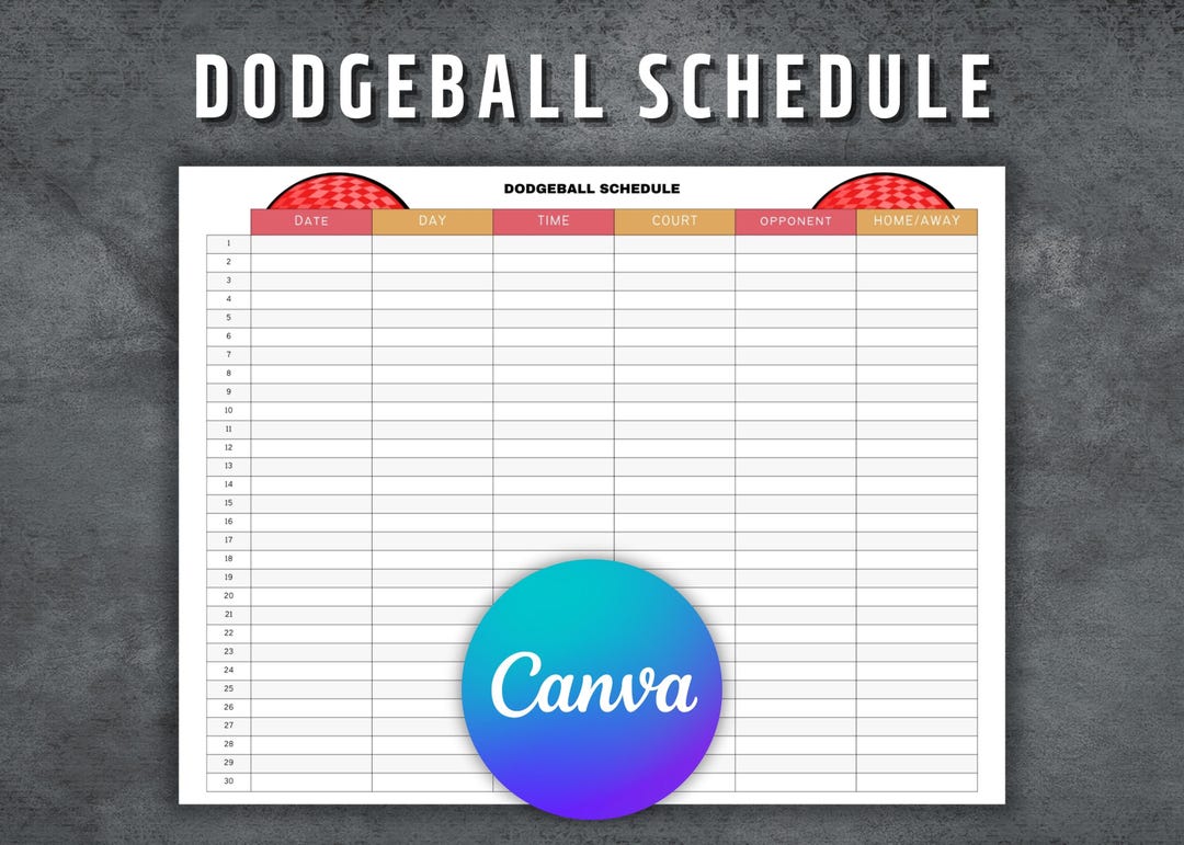 Dodgeball Schedule Template, Printable Dodgeball Schedule, Editable ...